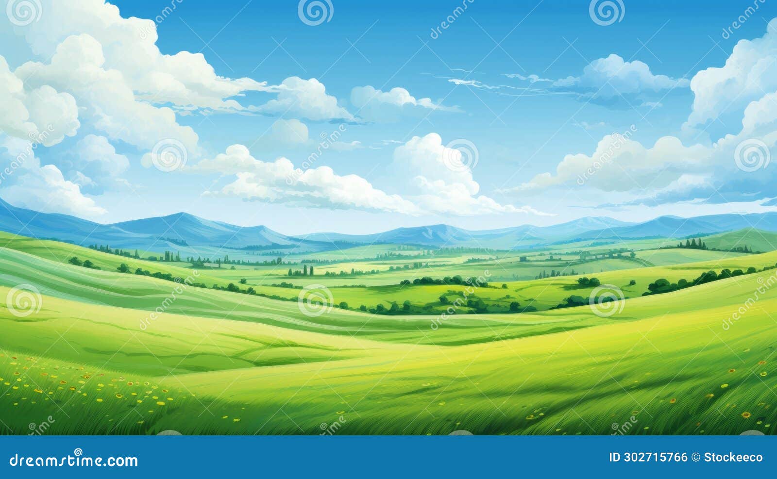 Vibrant Brushstroke Valley: Animated Illustration of Lively Green ...