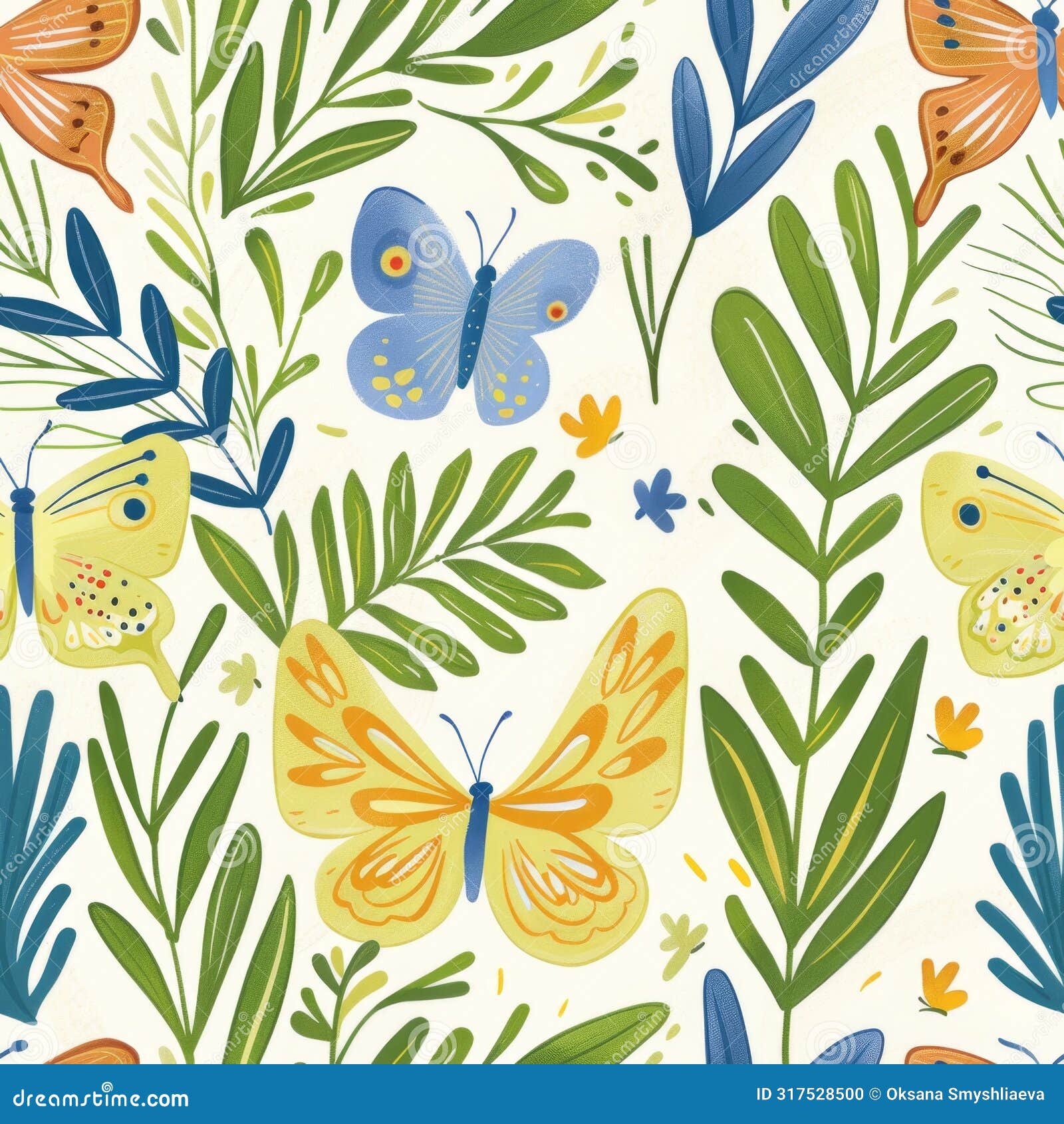 Vibrant Butterfly Patterns with Lush Green Foliage Illustration Stock ...