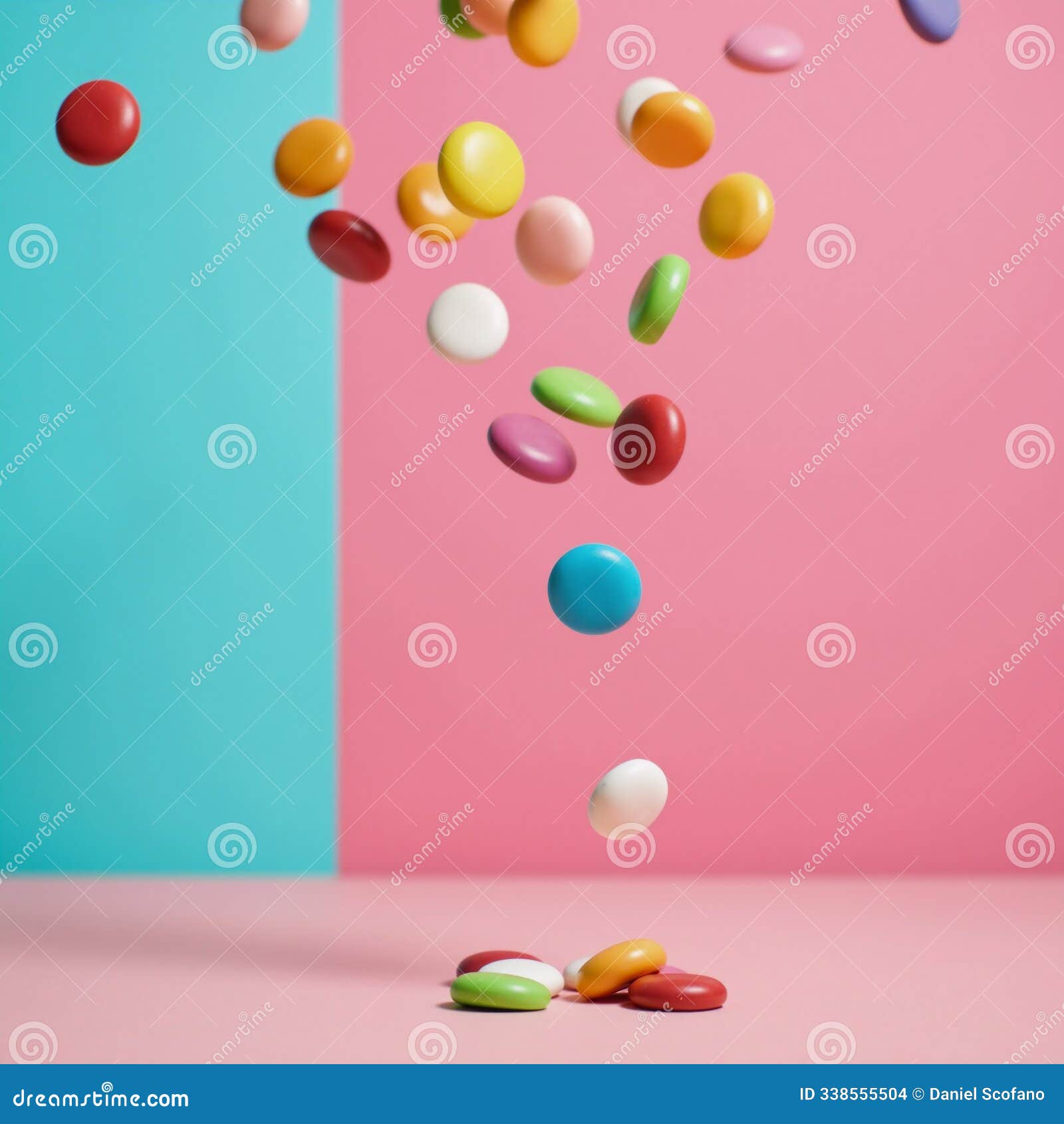 Vibrant Candy Rain in a Pasteltoned Scene with Dynamic Impact Stock ...