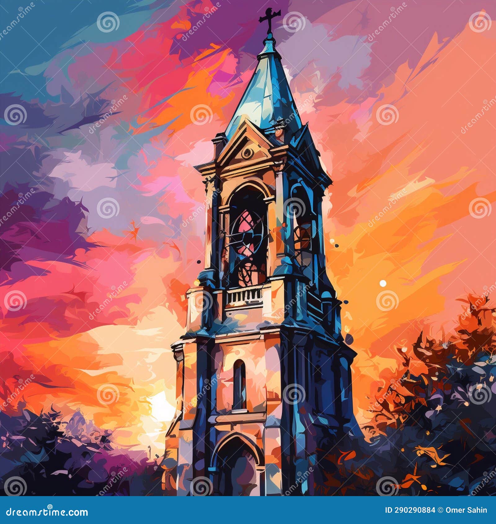 Vibrant and Captivating Bell Tower with a Unique Twist Stock ...