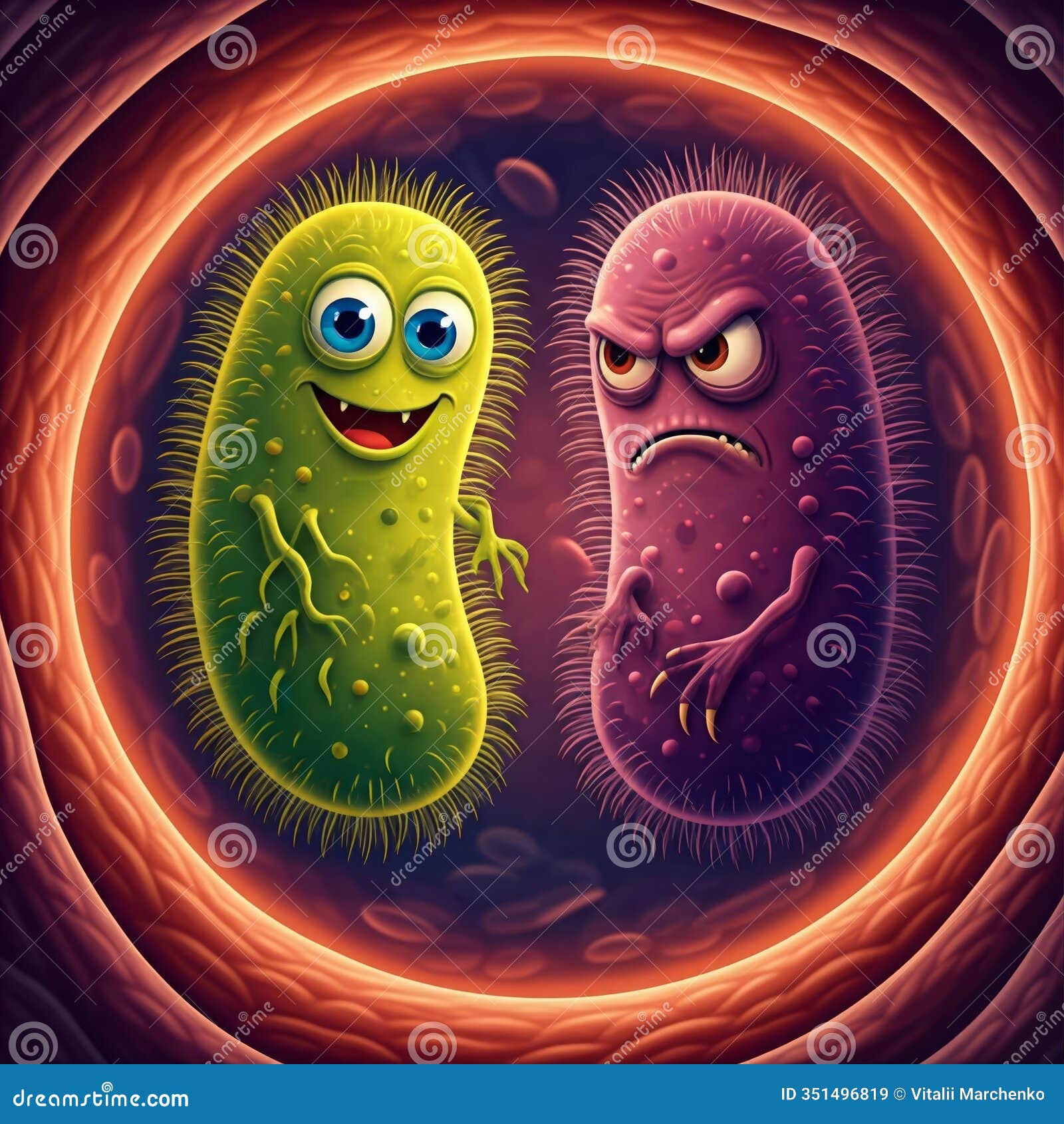 Vibrant Cartoon Bacteria Characters with Expressive Faces Inside a Cell ...