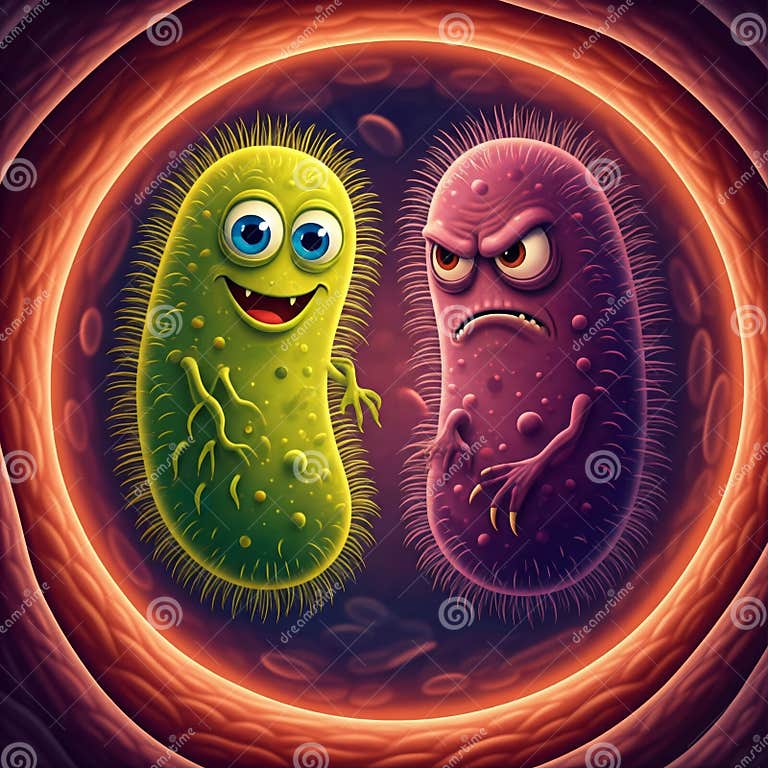 Vibrant Cartoon Bacteria Characters with Expressive Faces Inside a Cell ...