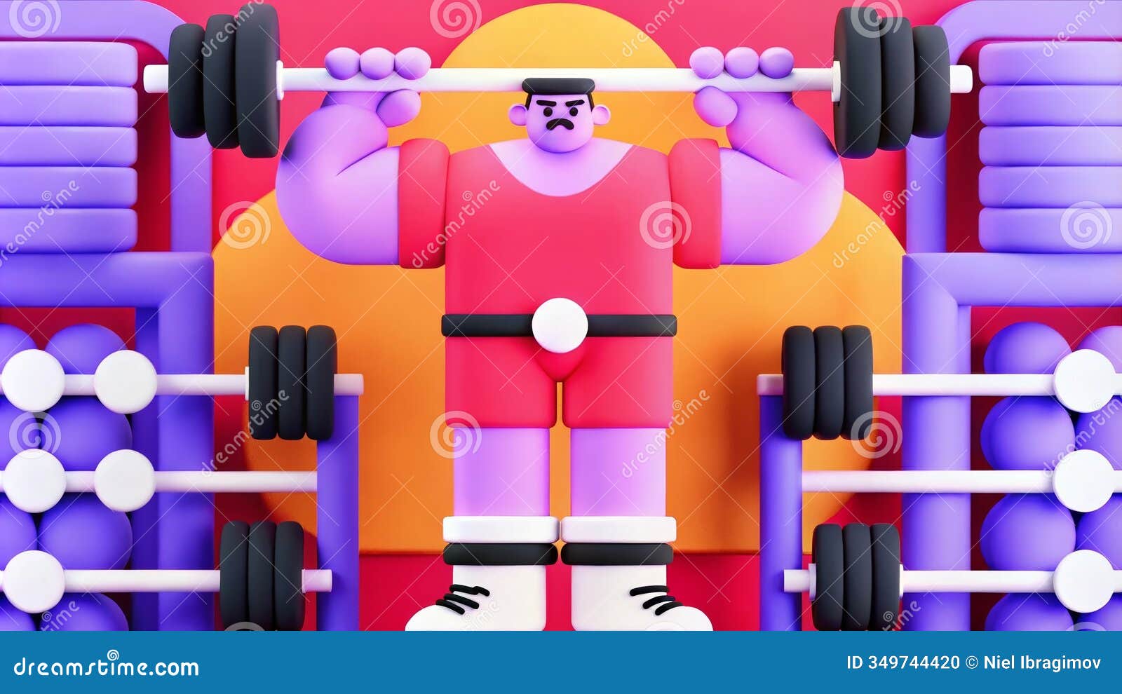 Vibrant Cartoon Bodybuilder Lifting Weights in Colorful Gym Setting ...