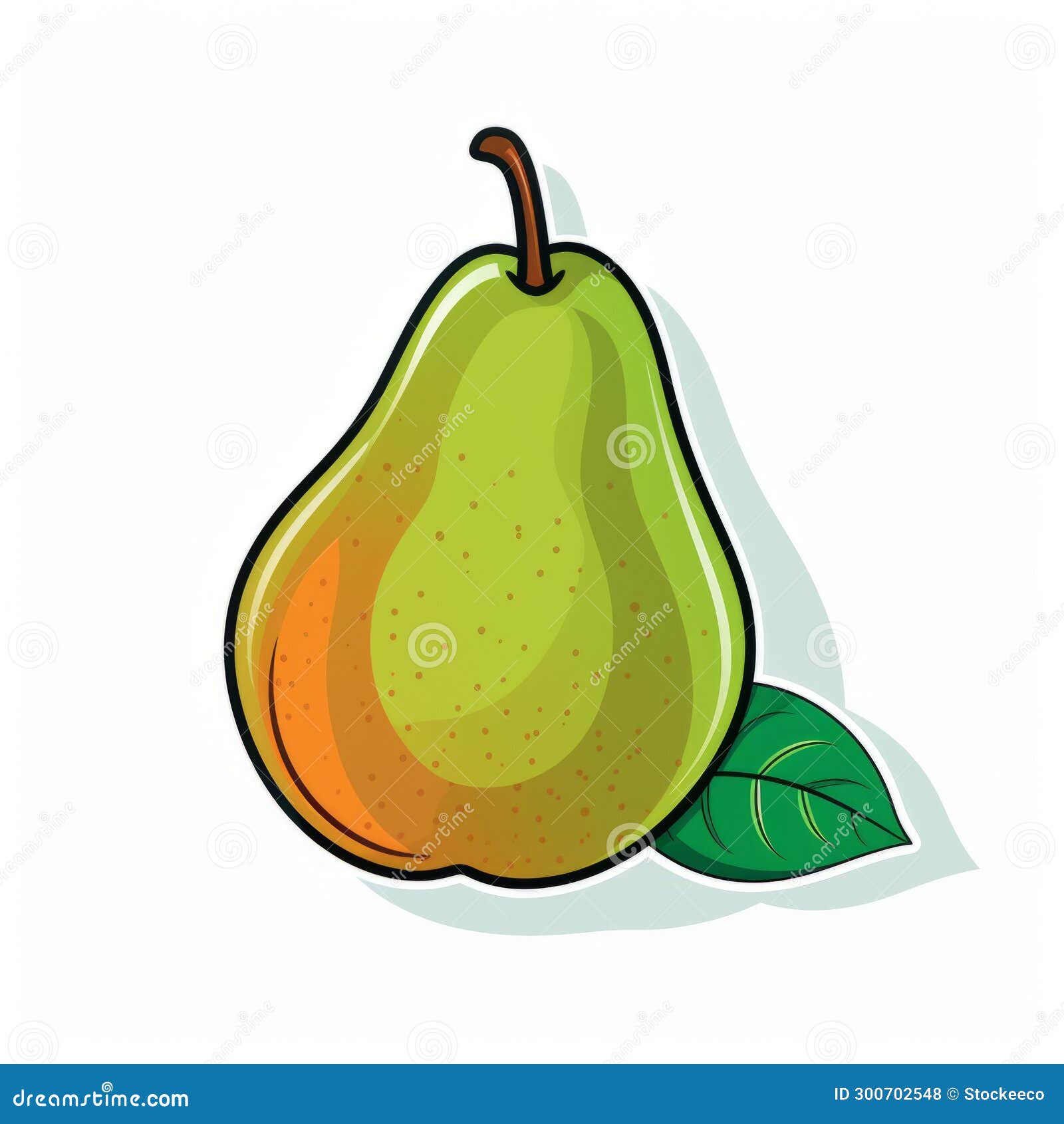 Vibrant Cartoon Pear Illustration with Bold Leaf Patterns Stock ...