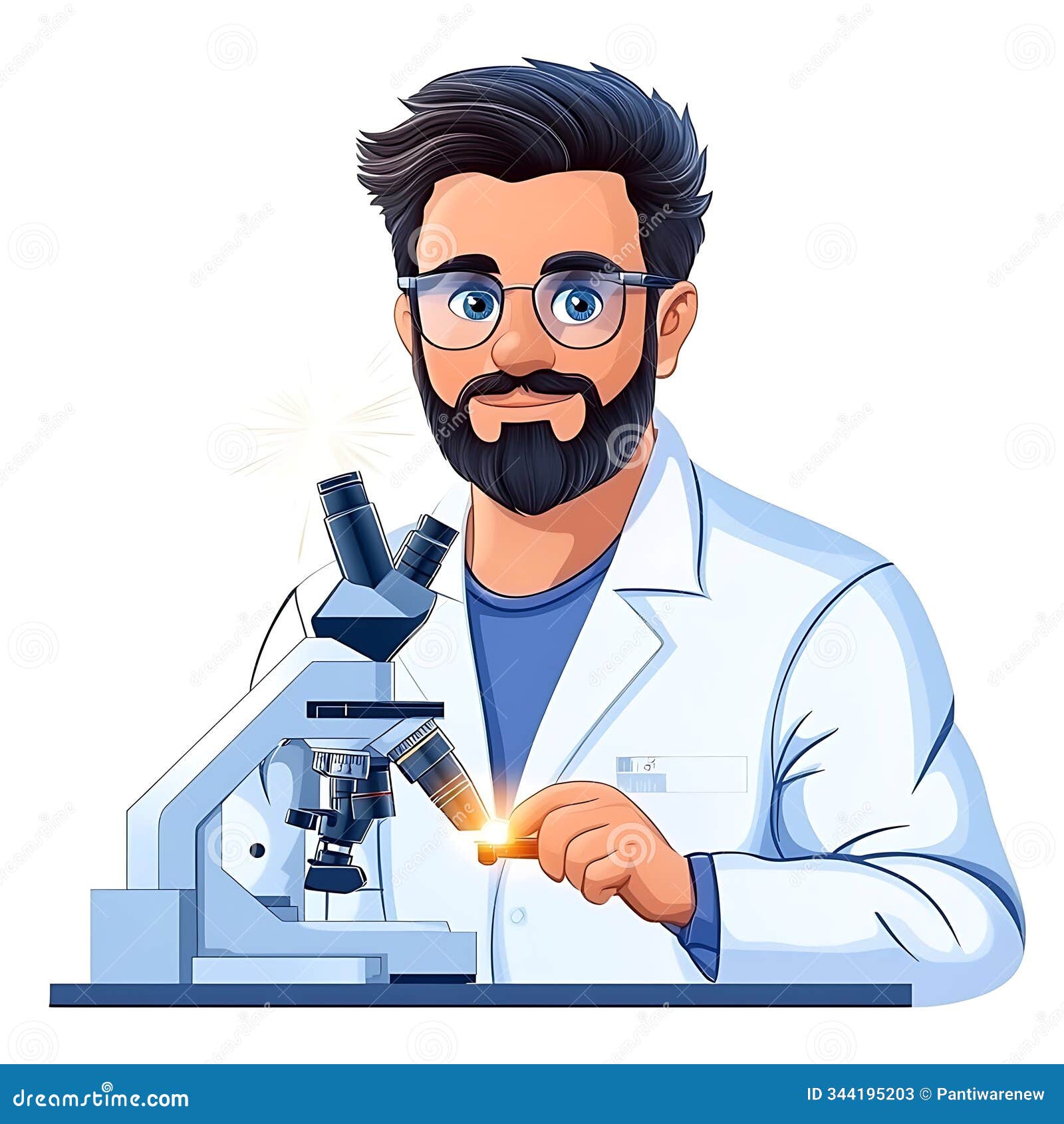 Scientist in Cartoon Style Using Laser in Lab Stock Illustration ...