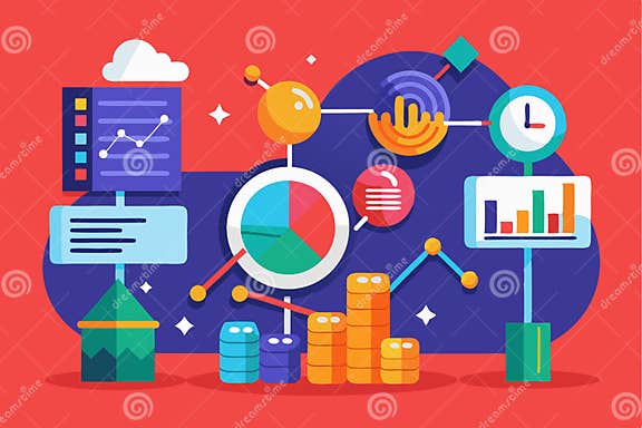 A Vibrant Cartoon Showcases Data Points, Charts, and Graphs ...