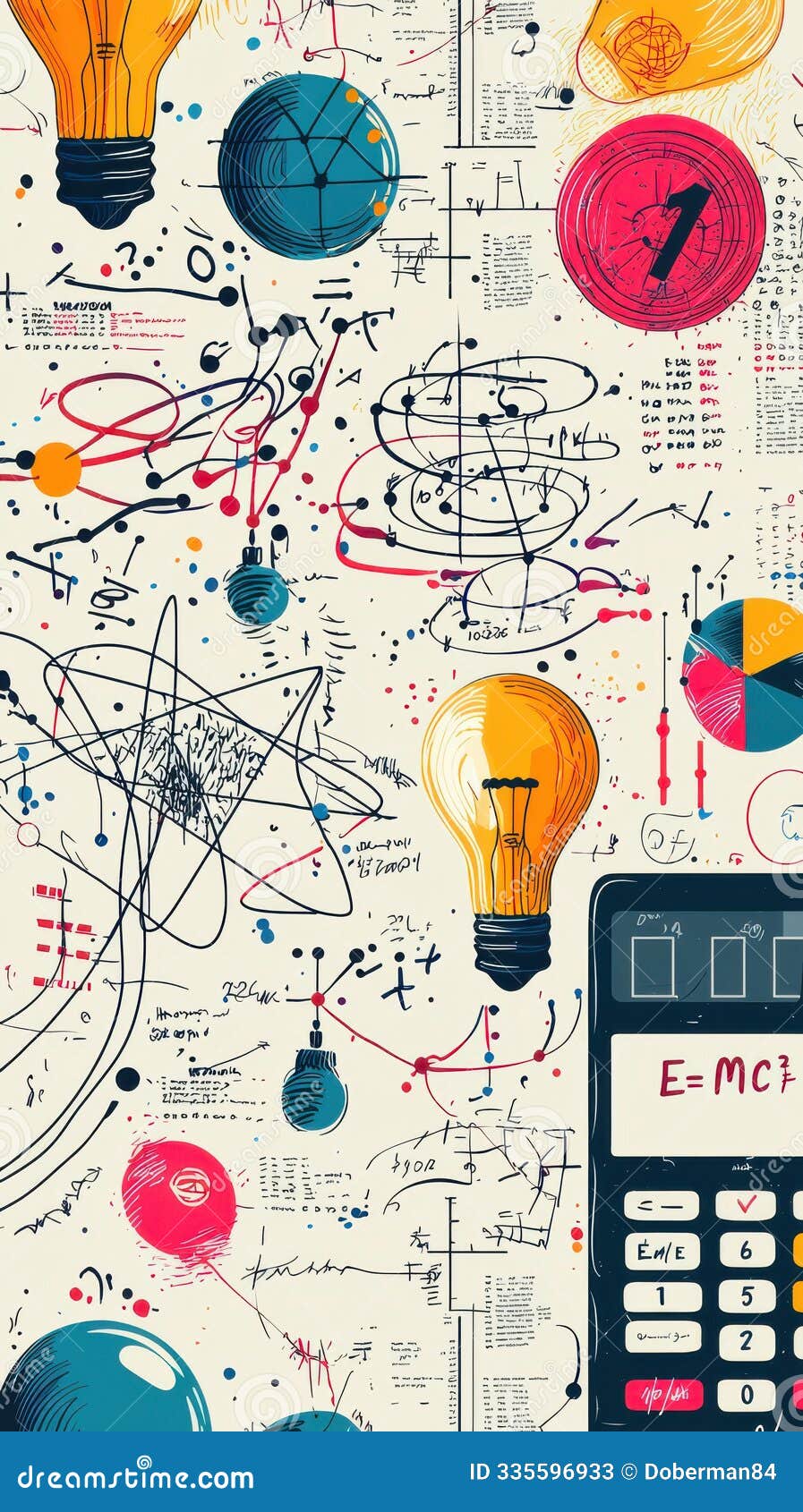 Cartoon Style Pattern with Science Elements, Including Light Bulbs and ...