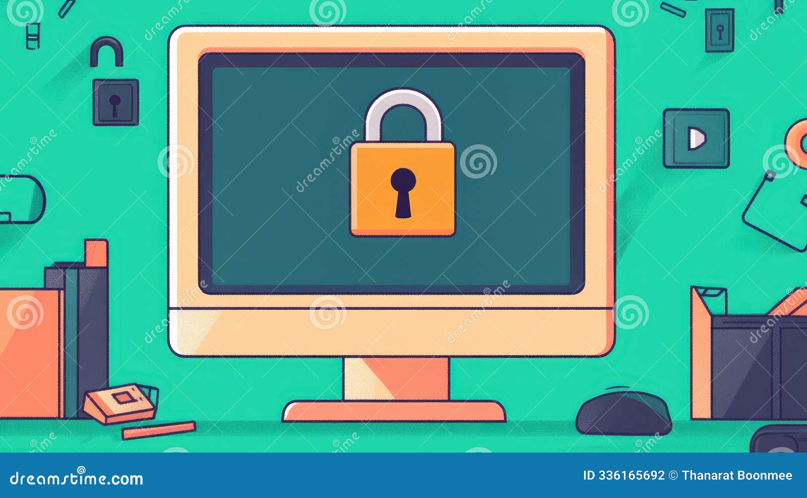 A Vibrant Cartoonstyle Illustration Shows a Computer Screen Locked with ...