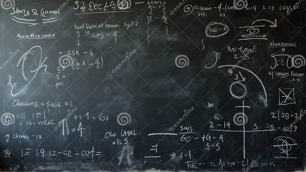 Vibrant Chalkboard Covered in Math Equations and Doodles Stock ...