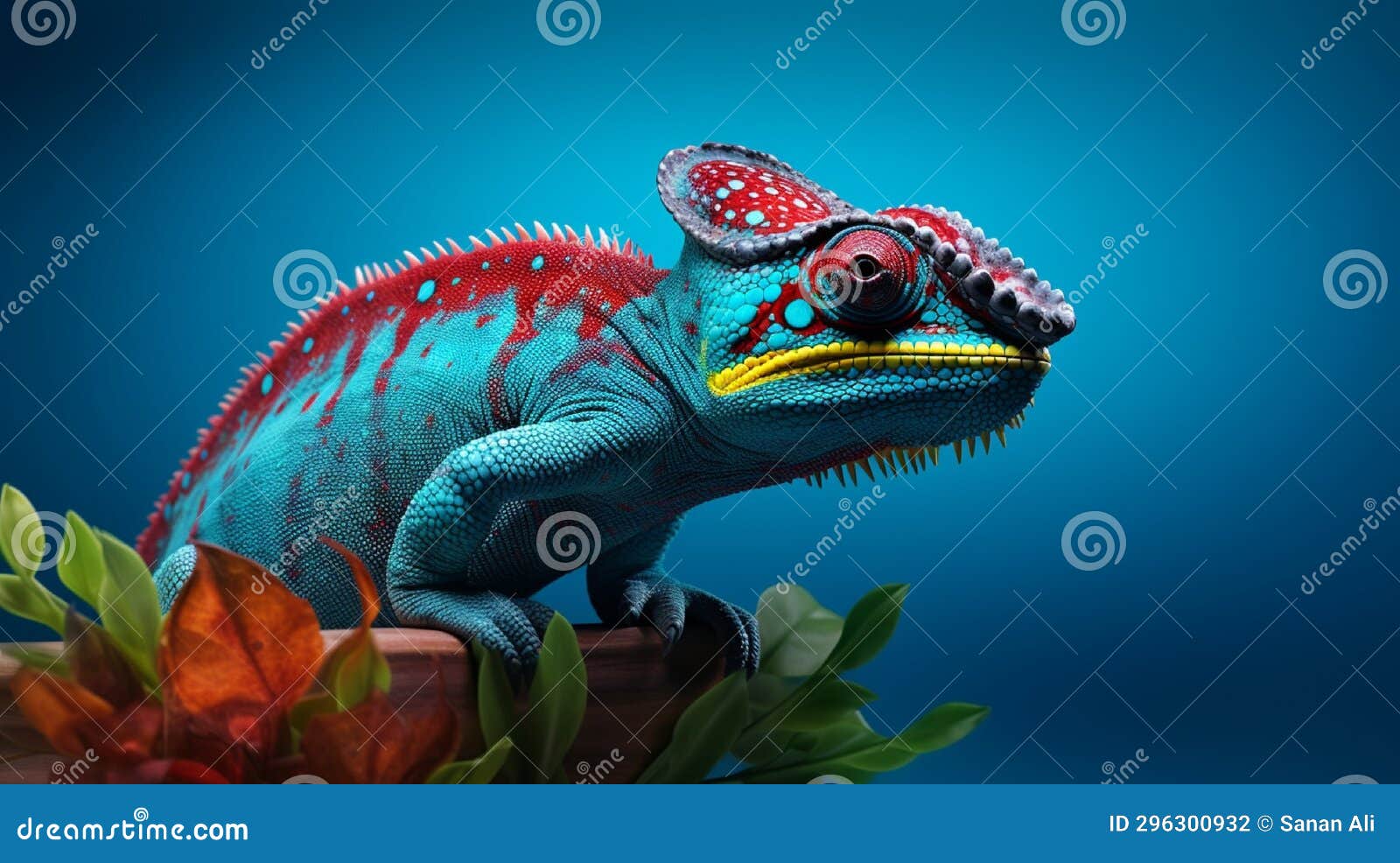 A Vibrant Chameleon Set Against a Blue Backdrop Stock Illustration ...