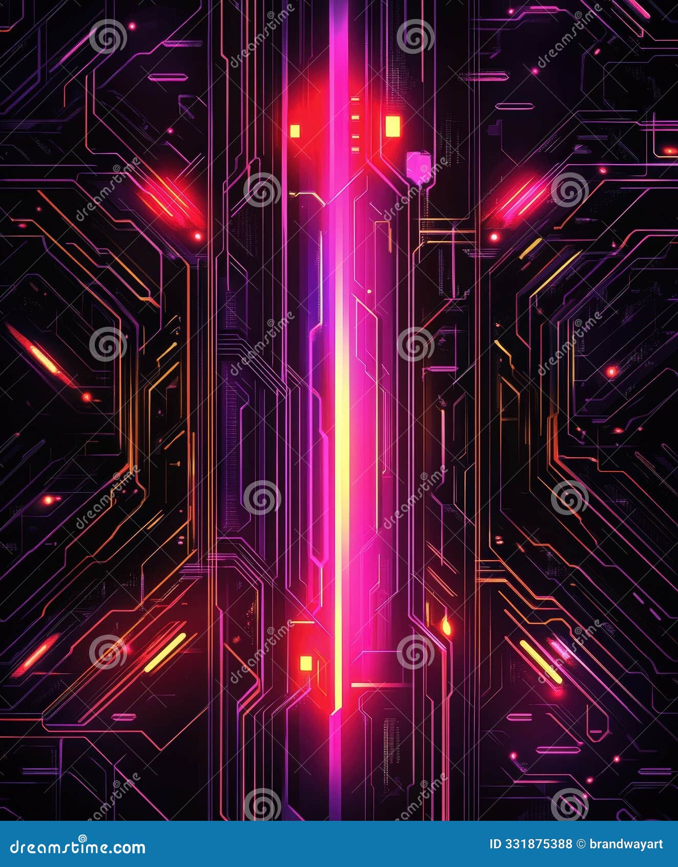 Futuristic Sci-fi Circuit Board Glowing with Neon Lights Stock ...