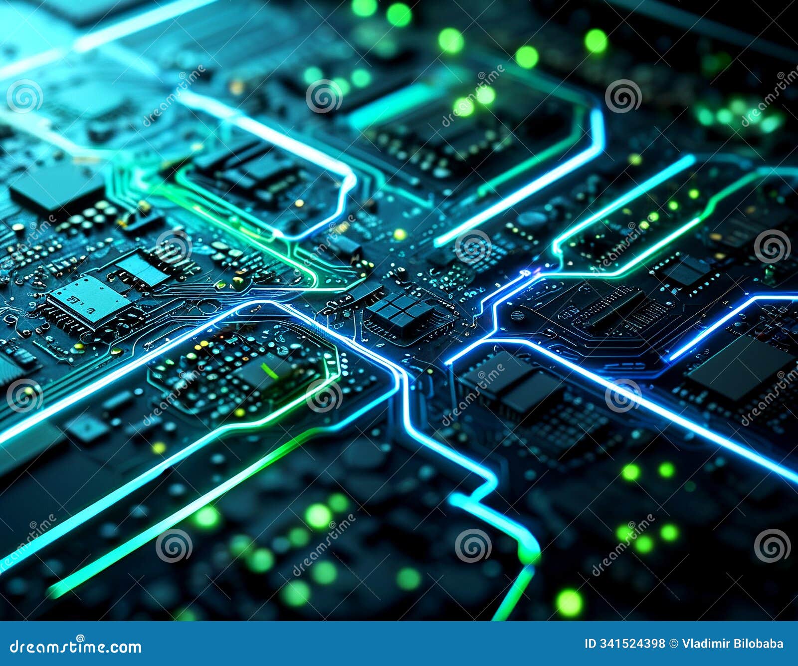 Electronics Circuit Board with Glowing Pathways and Intricate Designs ...