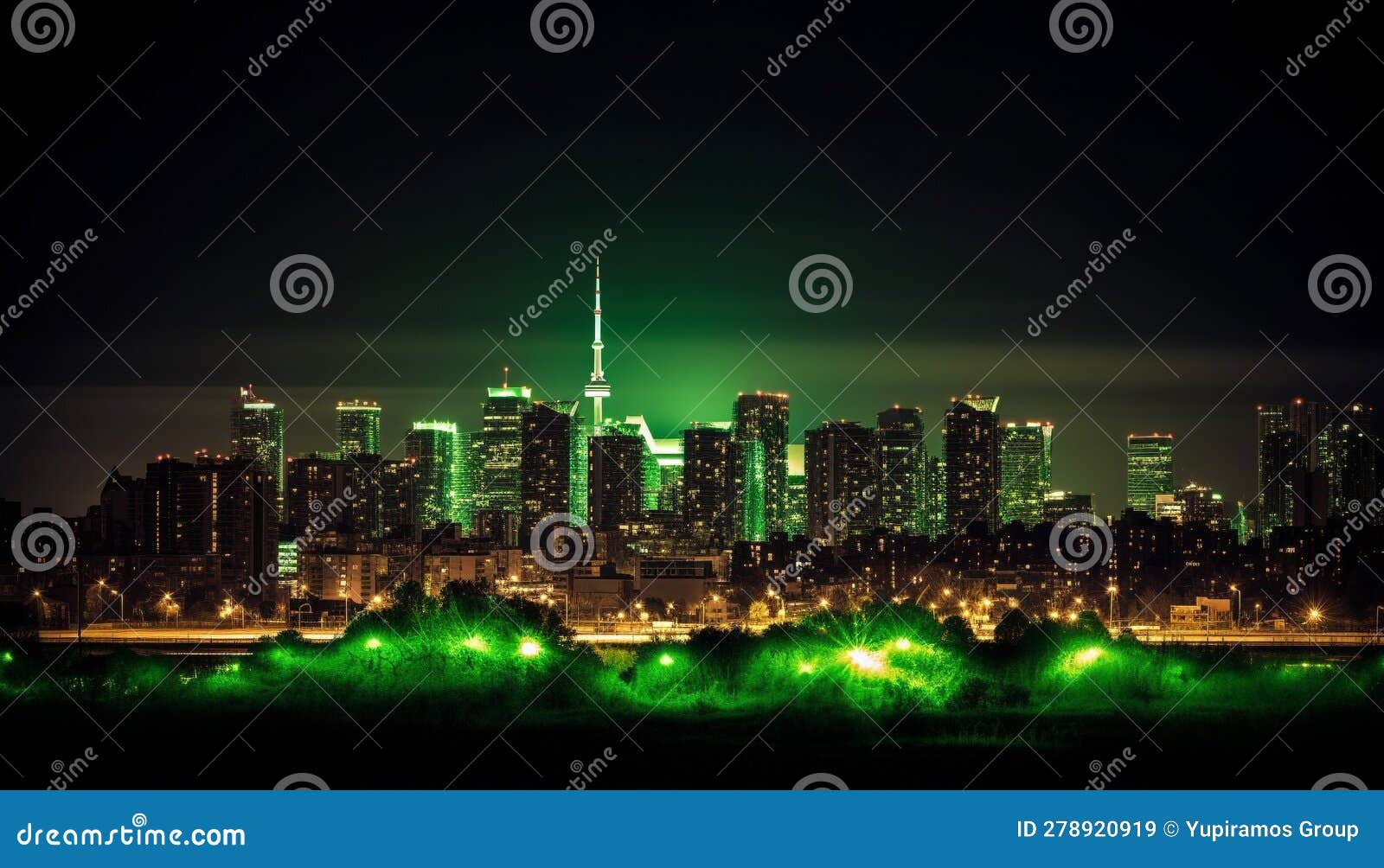 The Vibrant City Skyline Glows with Multi Colored Lighting Equipment ...