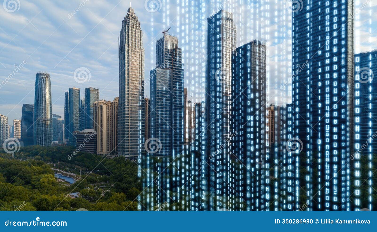 A Vibrant City Skyline Illustrates the Integration of Technology with ...