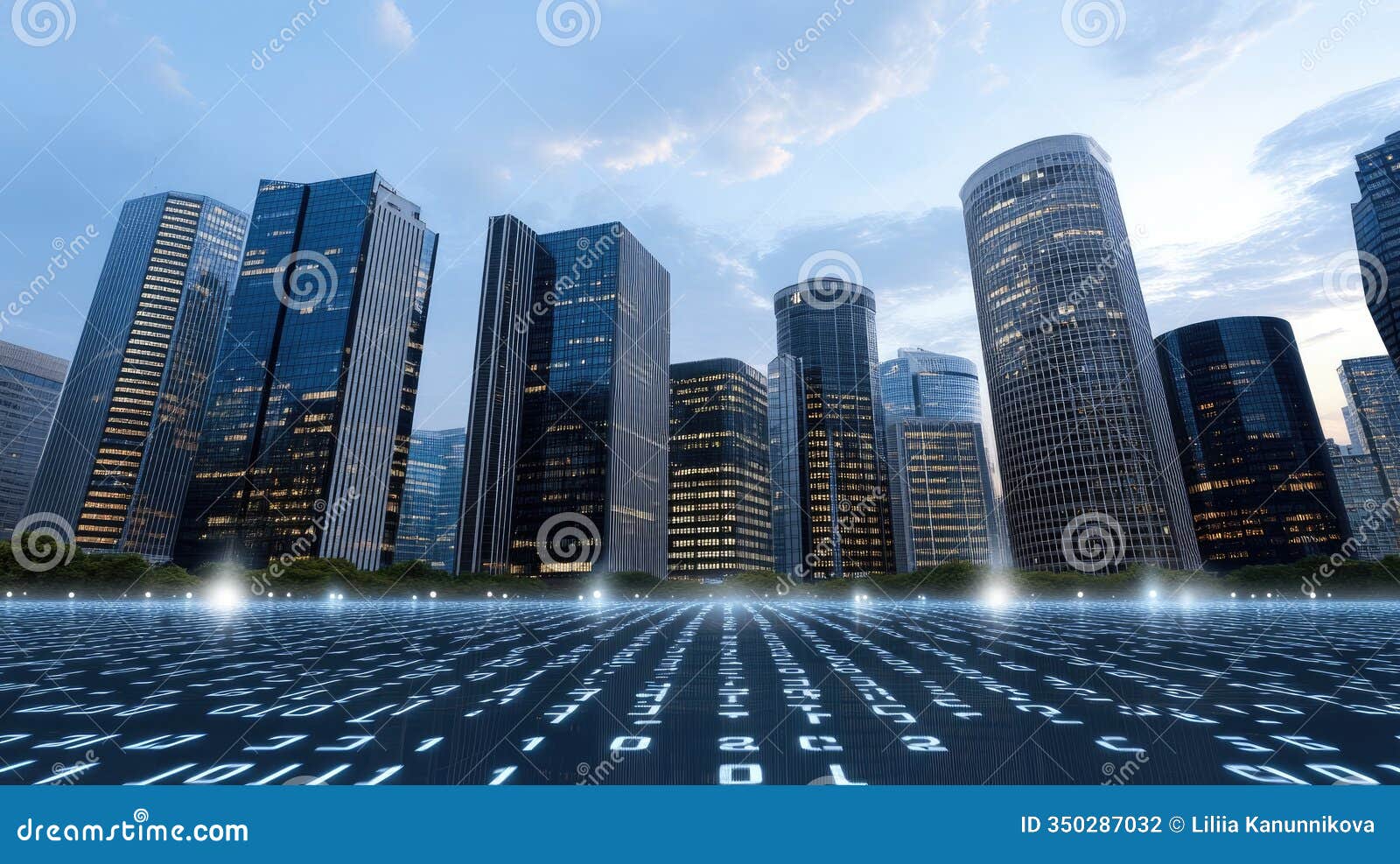 A Vibrant City Skyline Illustrates the Integration of Technology with ...
