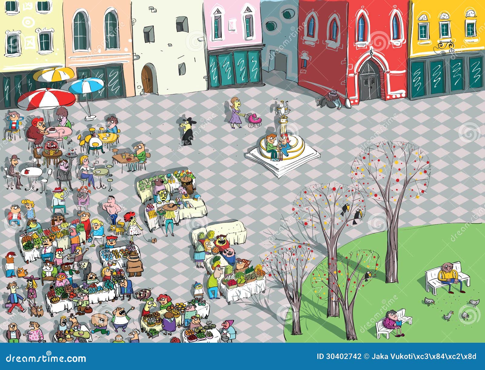 Vibrant City Square Cartoon Vector Illustration | CartoonDealer.com ...