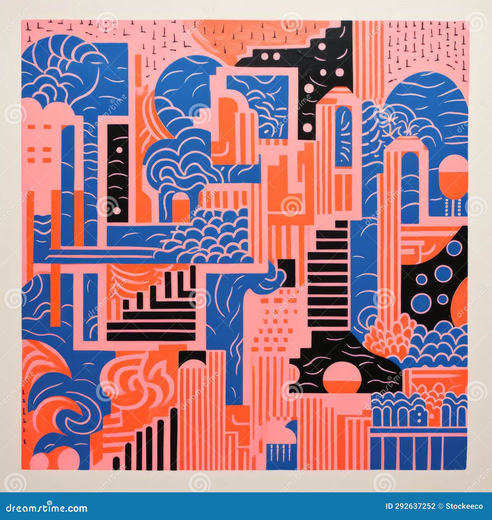 Vibrant Cityscape Tile Design with Bold Graphic Patterns Stock ...
