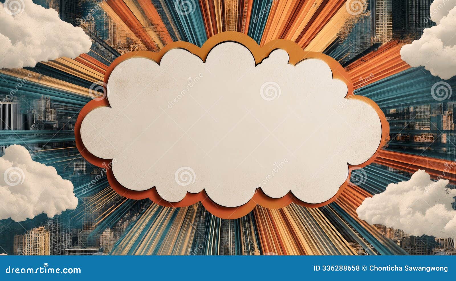Vibrant Cloud Design with Rays and City Backdrop, Perfect for Creative ...
