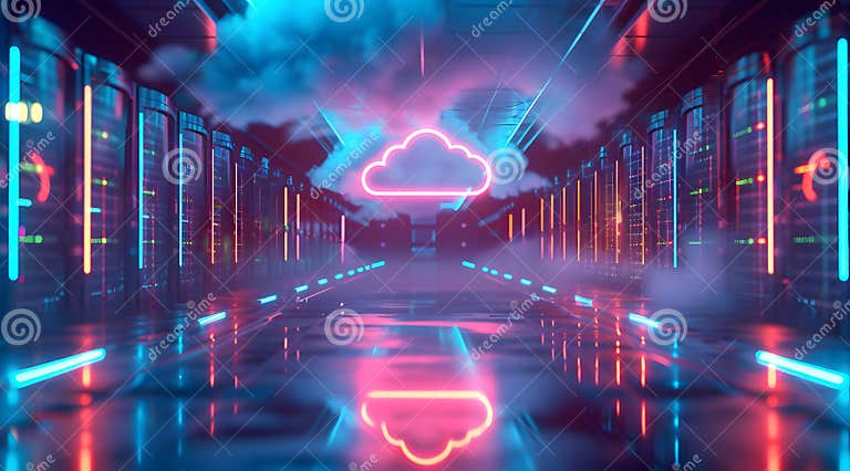 Vibrant Cloud Symbol Illuminated in a Futuristic Data Center during ... Vibrant Cloud Symbol Illuminated in a Futuristic Data Center during ...