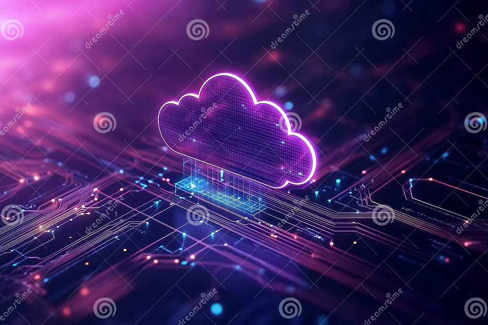 A Vibrant Cloud Symbol Links Devices in a Complex Digital Network, Highlighting Innovation in ...