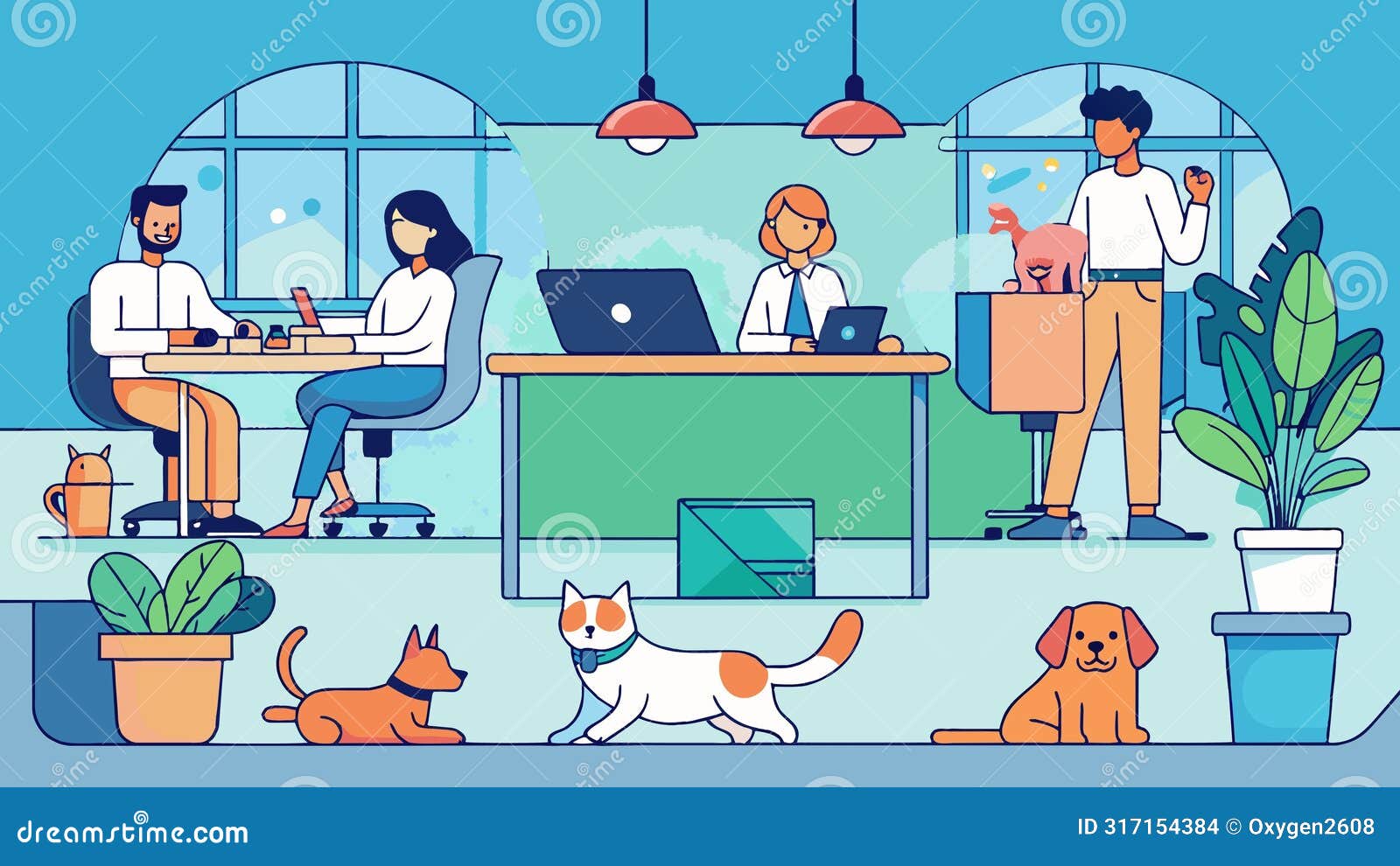 Vibrant Co-Working Space with Diverse Team and Pets Stock Photo ...