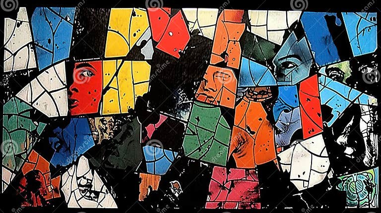 A Vibrant Collage of Fragmented Faces and Colors, Symbolizing Diversity ...