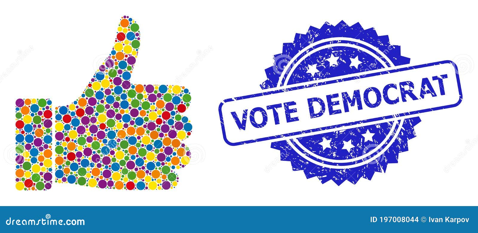 Textured Vote Democrat Stamp Seal and Colorful Mosaic Thumb Up Stock ...