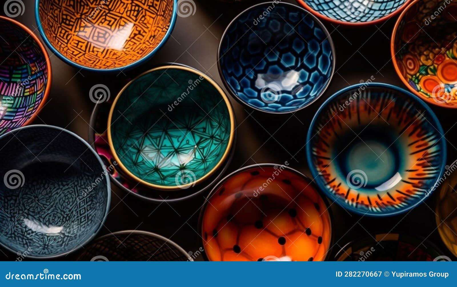 A Vibrant Collection of Crockery in a Shiny, Abstract Pattern Generated ...