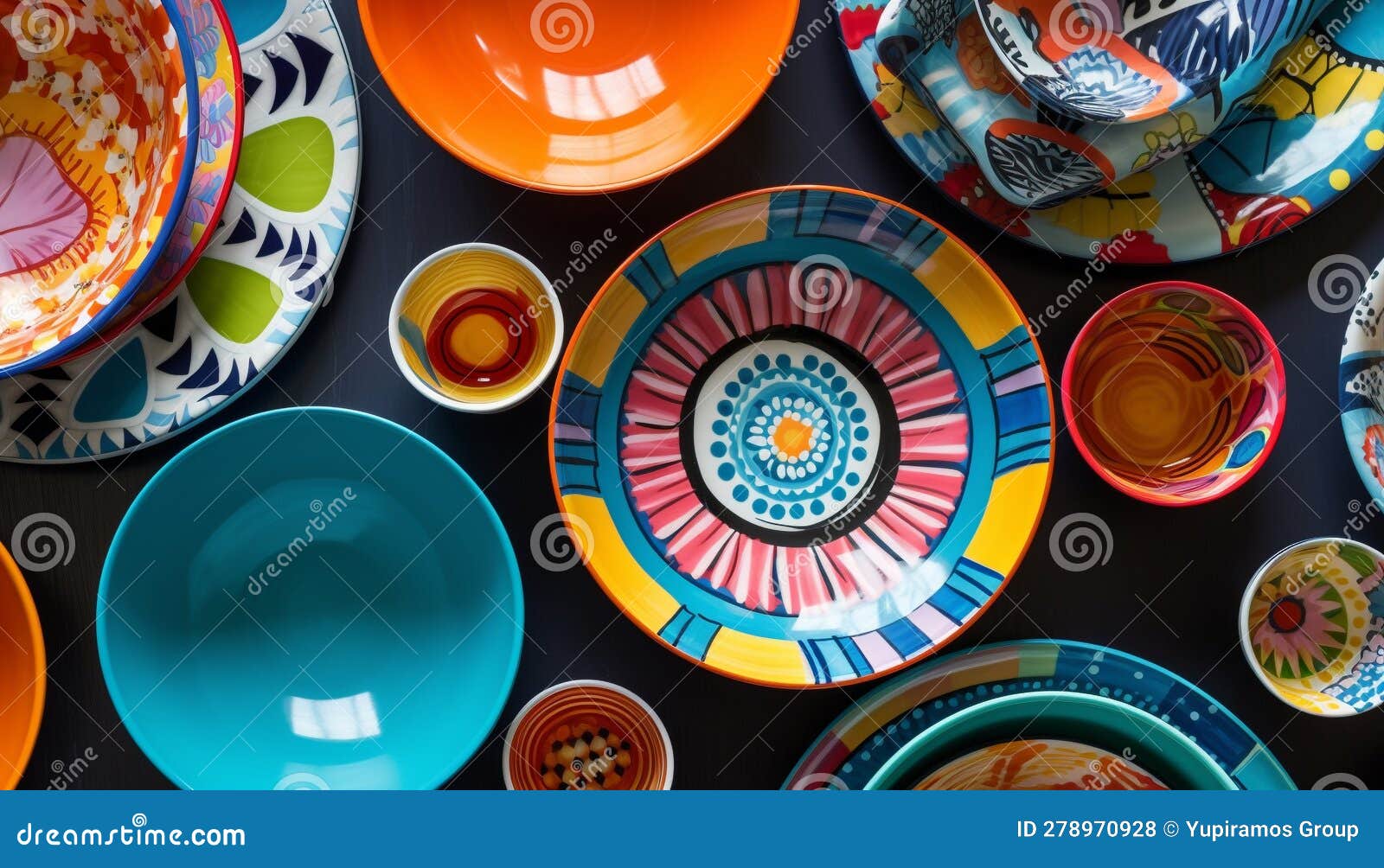 A Vibrant Collection of Multi Colored Pottery Plates and Bowls ...