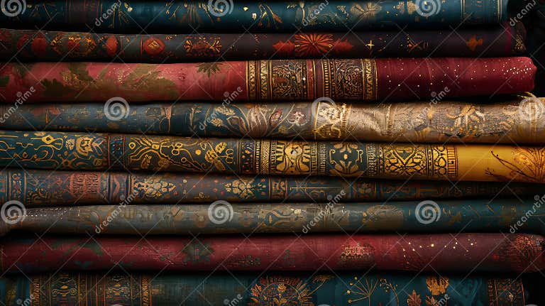 Vibrant Collection of Textured Fabrics Stacked in Layers Creating a ...