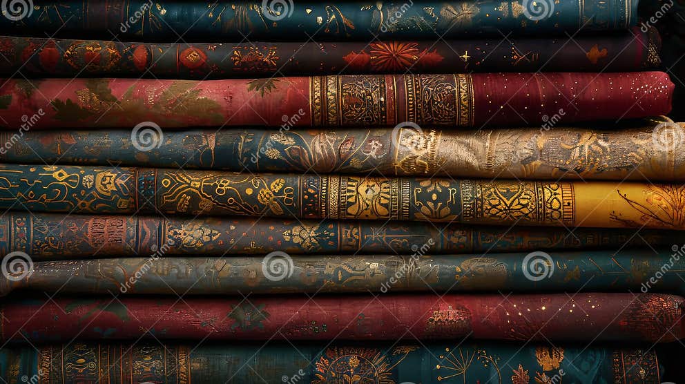 Vibrant Collection of Textured Fabrics Stacked in Layers Creating a ...