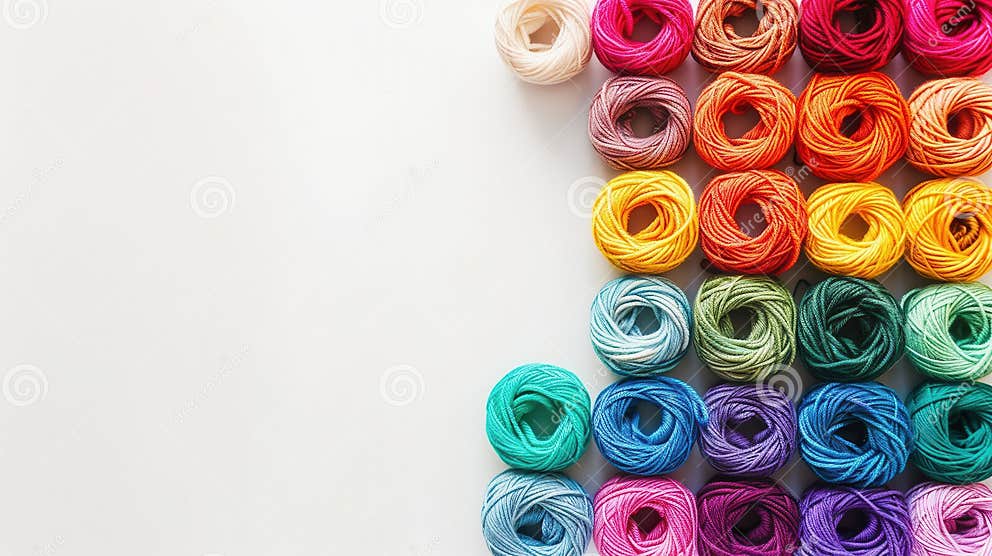 A Vibrant Collection of Yarn Rolls Displayed in a Grid on a White ...