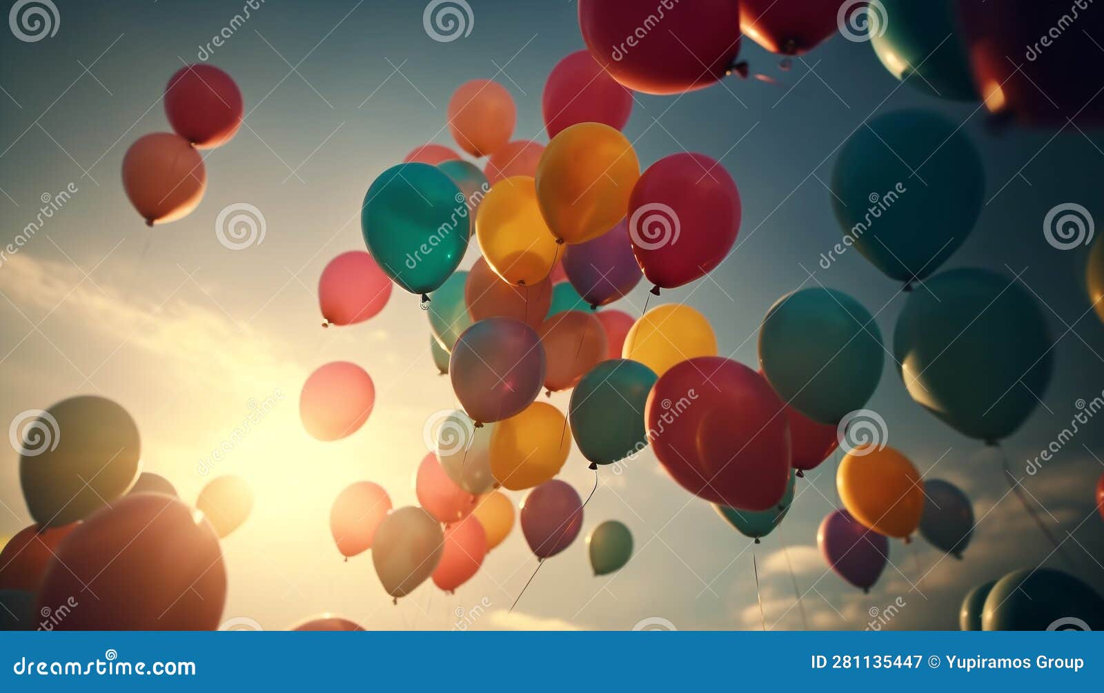 Vibrant Colored Balloons Flying High in the Blue Sky Outdoors Generated ...