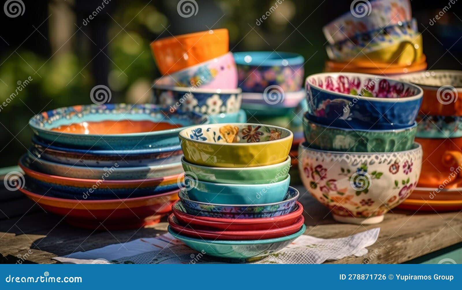 Vibrant Colored Earthenware Pottery Stack, a Nature Inspired Homemade ...