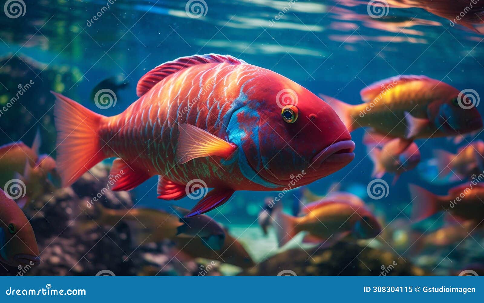 Vibrant Colored Fish Swimming in Tropical Underwater Reef Generated by ...