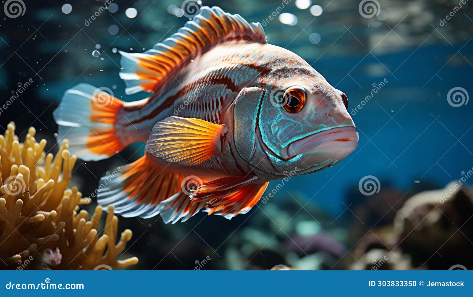 Vibrant Colored Fish Swimming in the Underwater Reef Generated by AI ...
