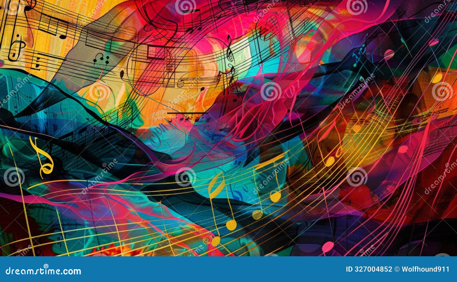 A Vibrant, Colorful Background with Flowing Patterns and Sheet Music ...