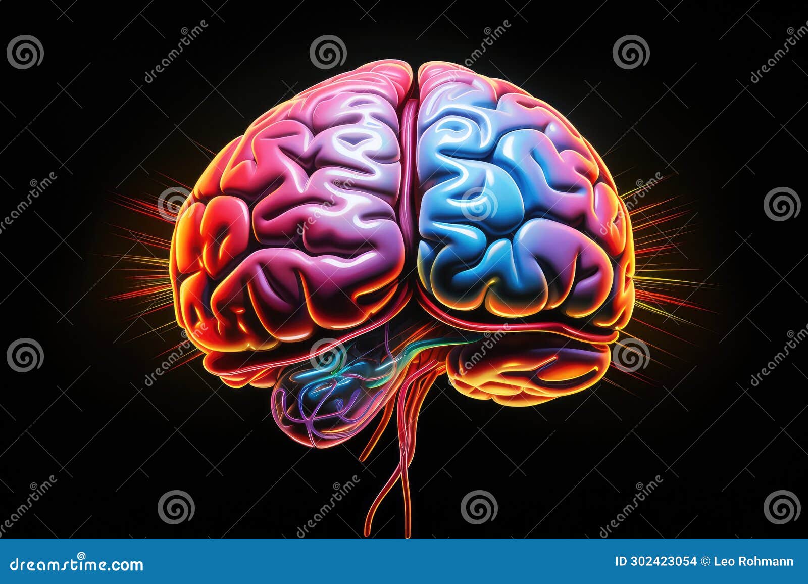 Vibrant Colorful Brain, Neurons Synapses, Memory Neurotransmitters ...