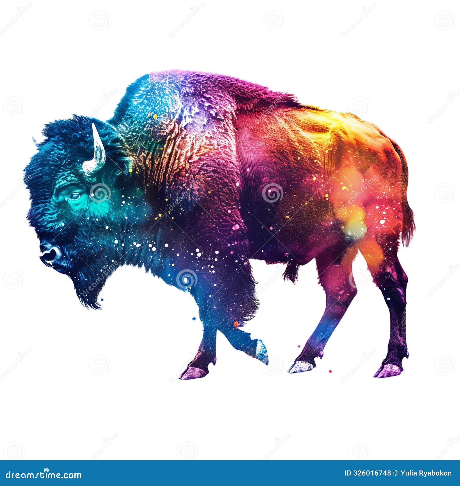 Vibrant Bison with a Galaxy Pattern Overlay on a Transparent Background ...