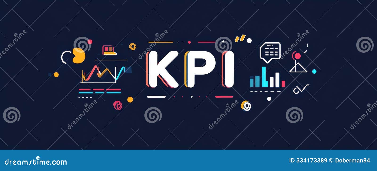Colorful Illustration of KPI with Graphs and Charts on Dark Background ...