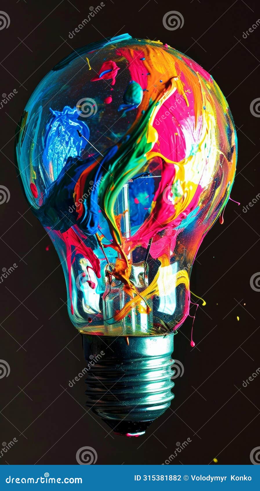 Vibrant Colorful Light Bulb on Black Background Stock Photo - Image of ...