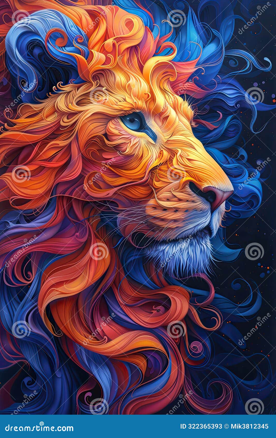 Colorful A Lion Head On Black Background. Wild Animals. Mammals ...