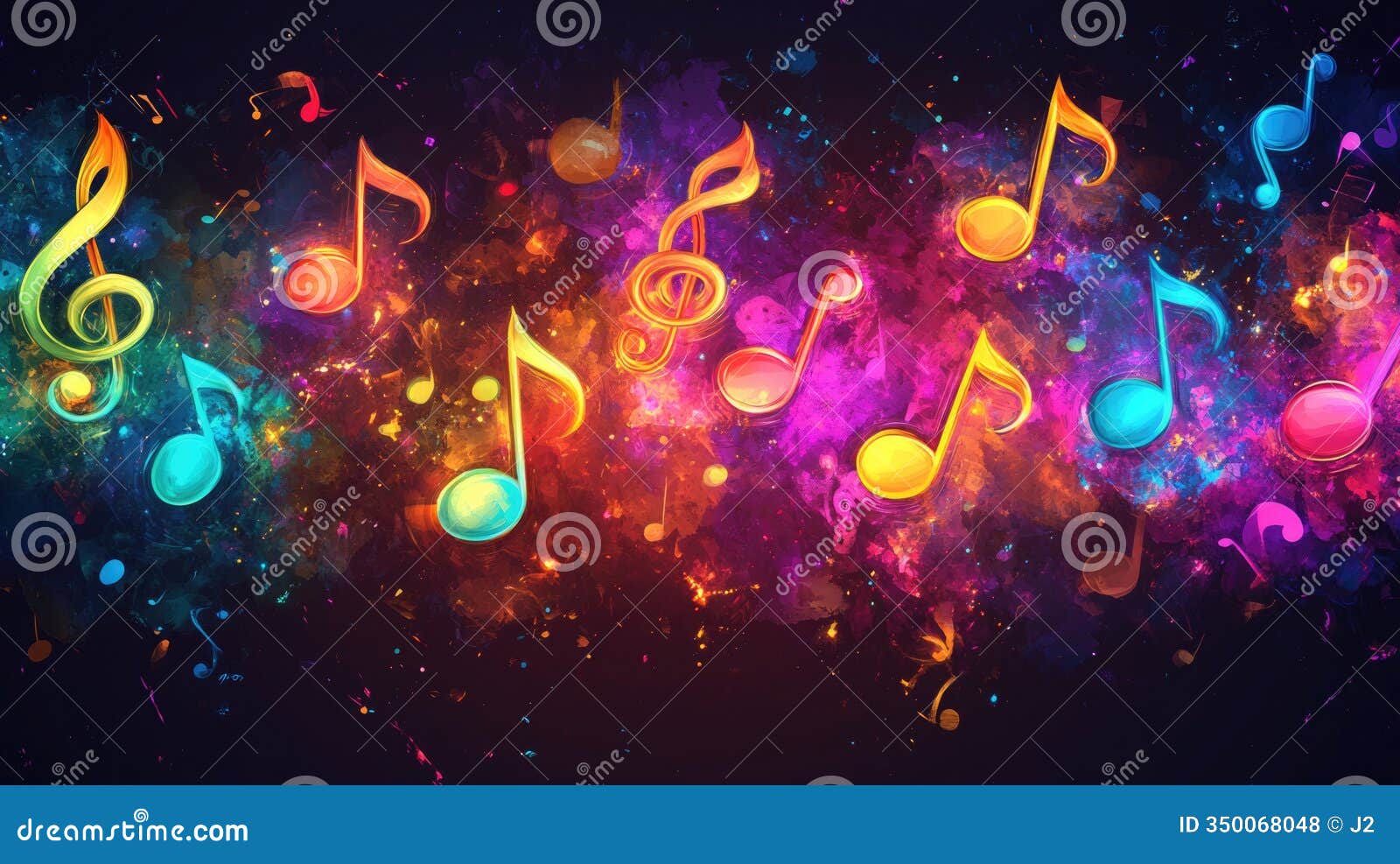 Vibrant Colorful Music Notes on Dynamic Abstract Background Stock Photo ...