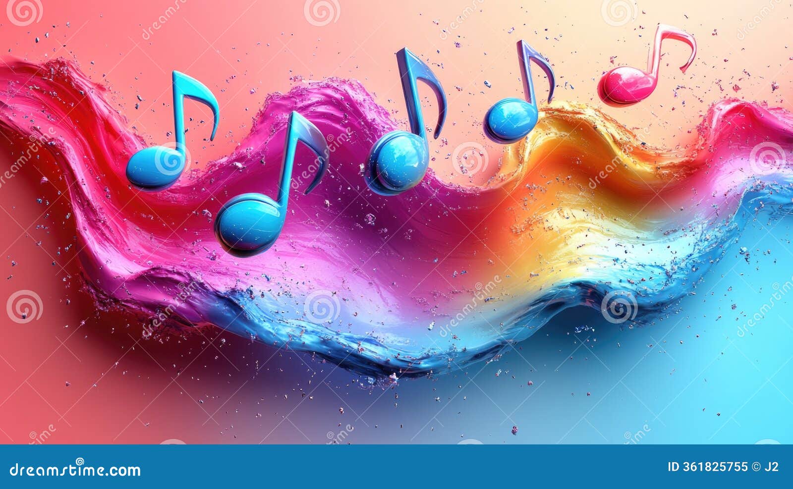 Vibrant Colorful Musical Notes Floating on Abstract Wave Background ...