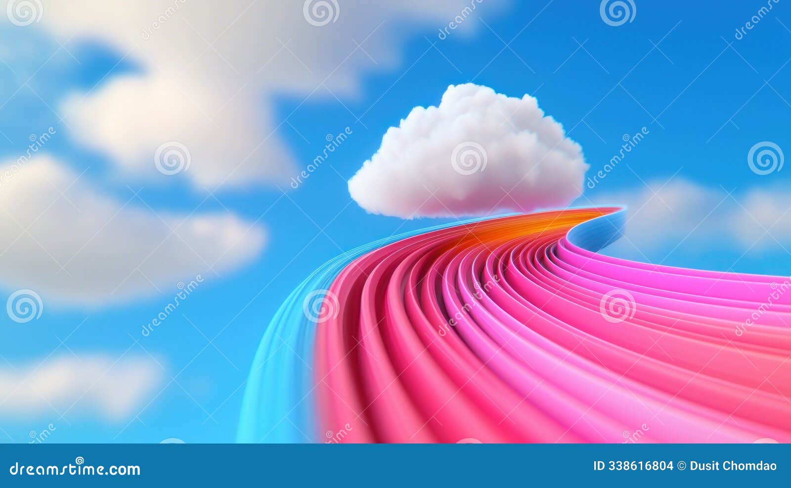 Vibrant, Colorful Pathway Flows Under Fluffy Cloud in Bright Sky Stock ...