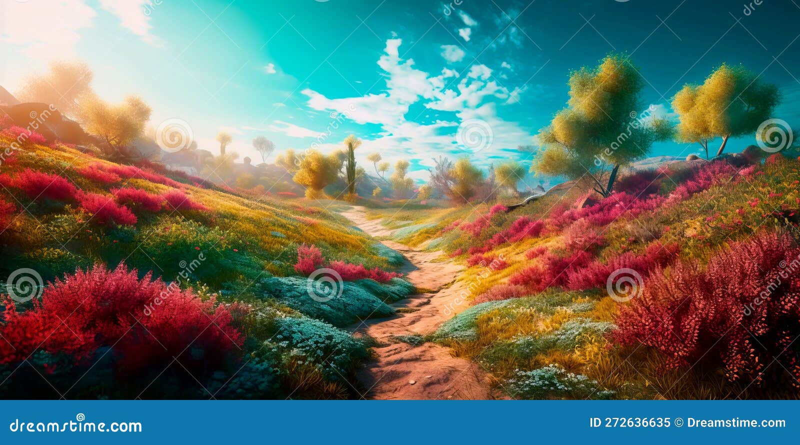 Vibrant and Colorful Spring Landscape for a Poster Generative AI Stock ...