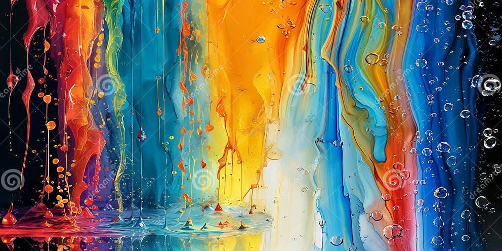 Vibrant Colors Blend and Drip Down a Canvas, Creating an Abstract ...