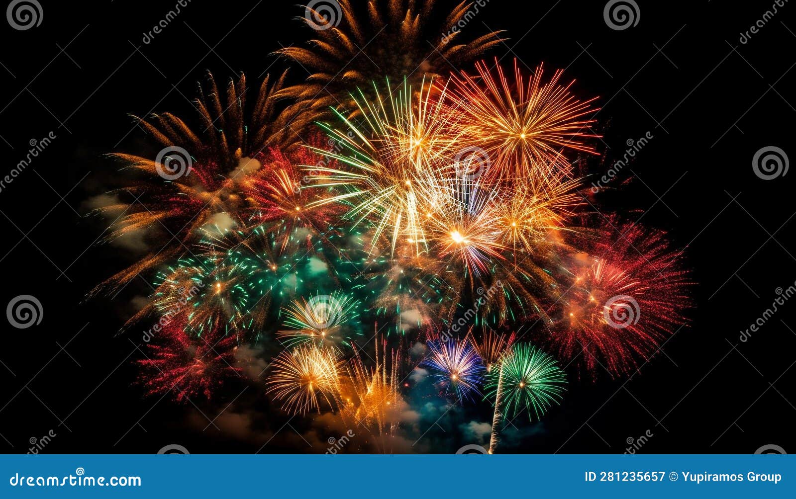 Vibrant Colors Illuminate Exploding Firework Display on Black ...