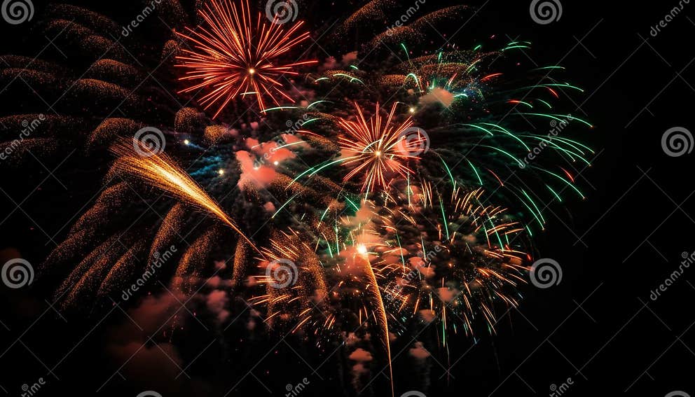Vibrant Colors Illuminate Exploding Firework Display on Fourth of July ...