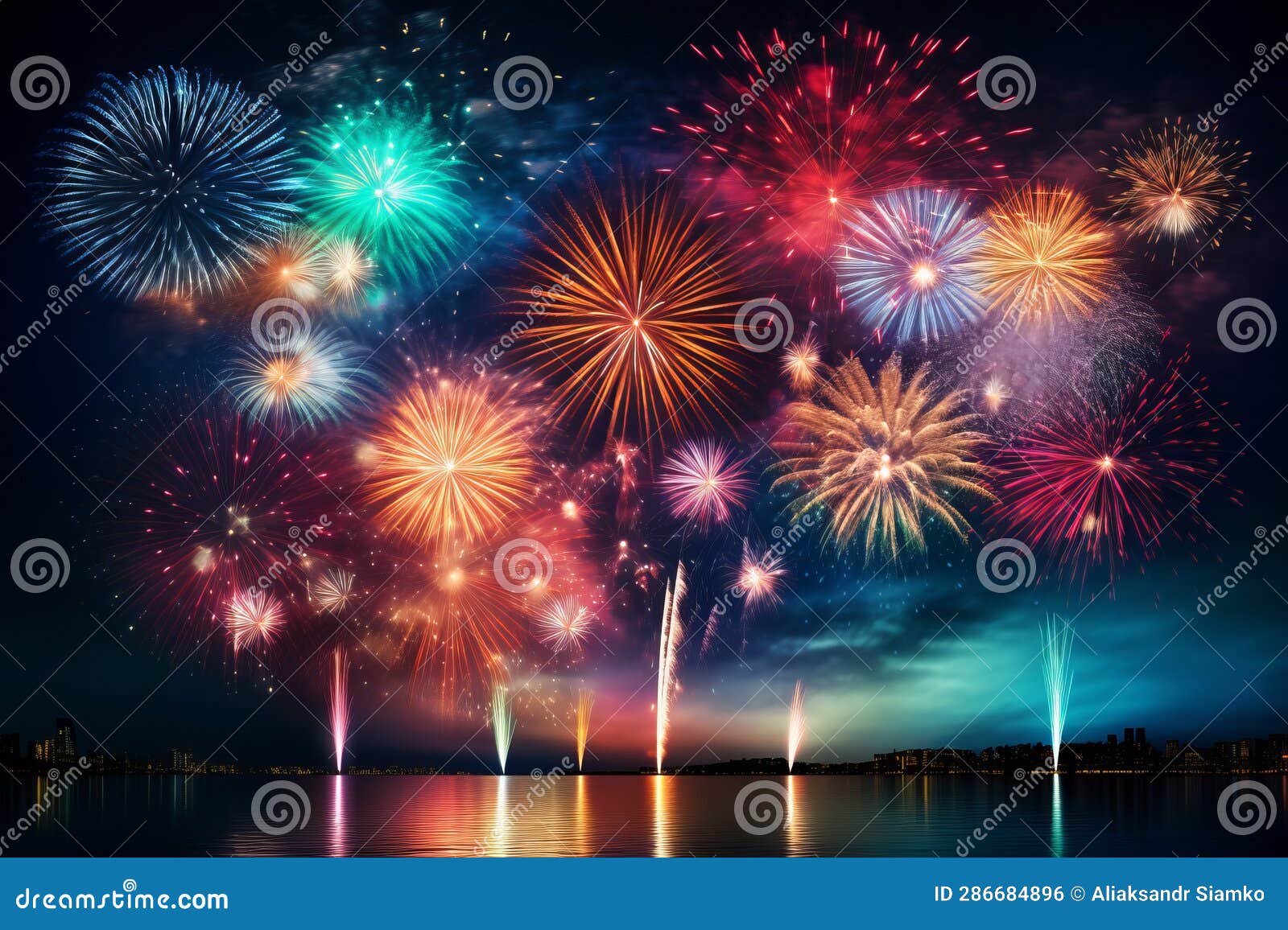 Vibrant Colors Illuminate Exploding Firework Display at Night Stock ...